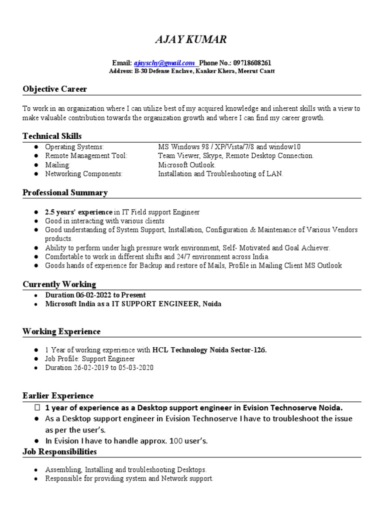 Ajay Resume Dxe | PDF | Microsoft Outlook | Microsoft Windows