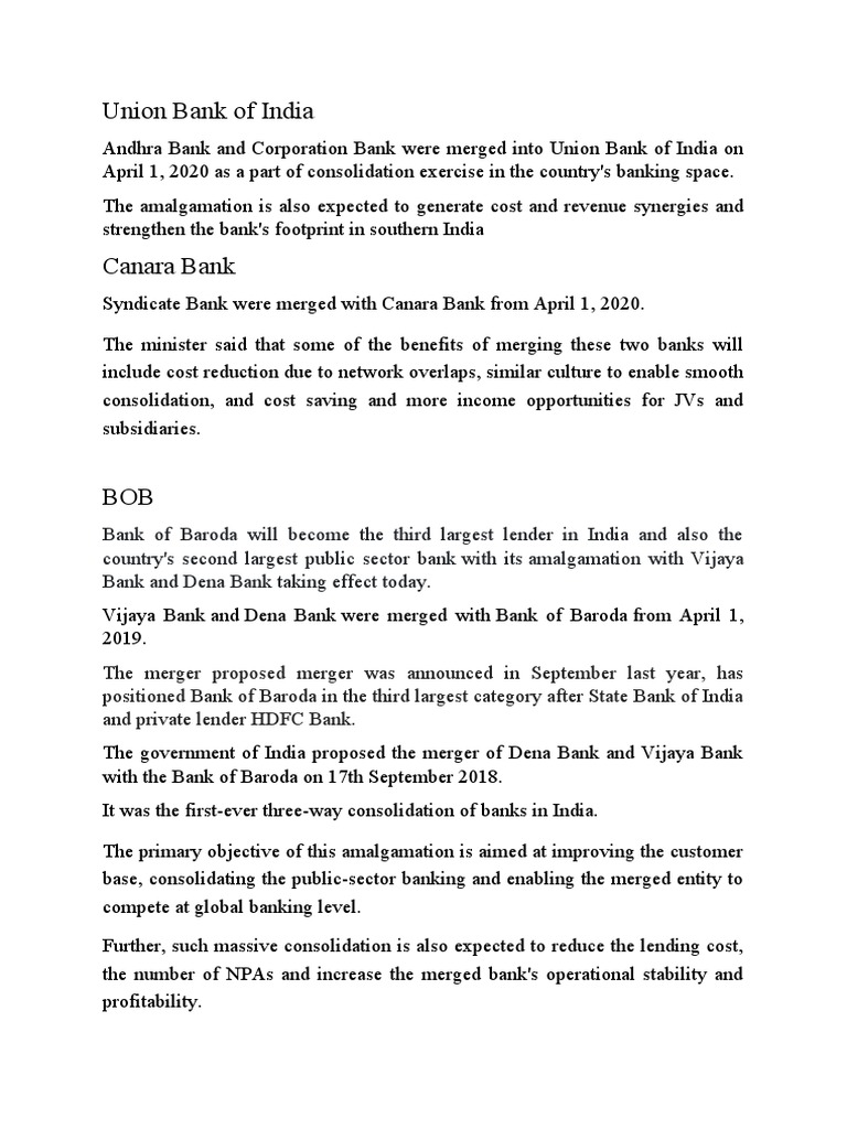 Union Bank of India Merger | PDF