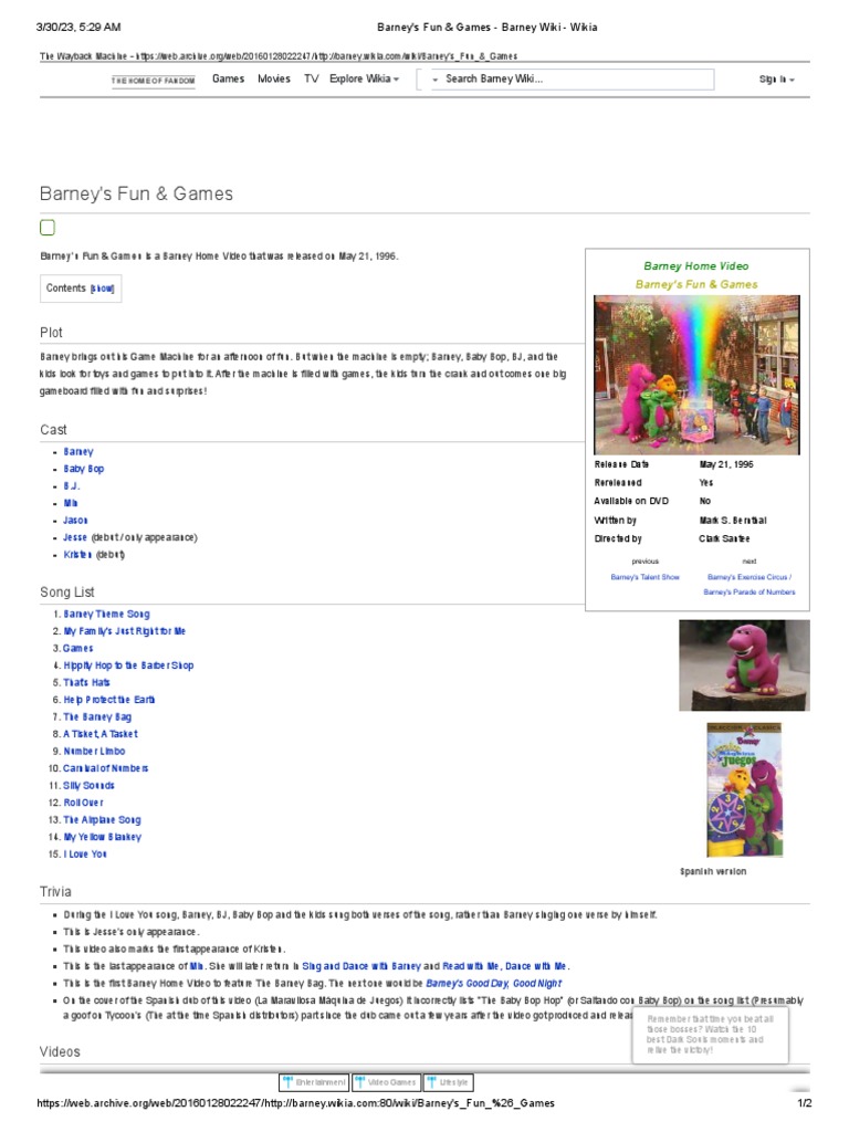 Barney's Fun & Games - Barney Wiki - Wikia | PDF