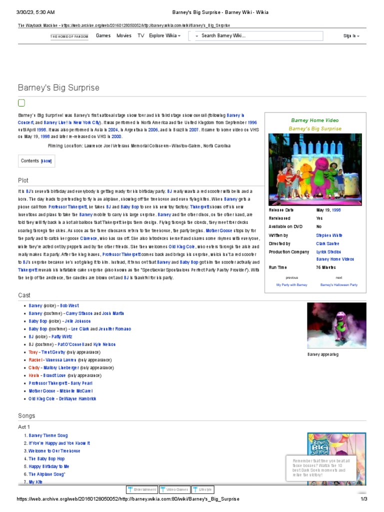 Barney's Big Surprise - Barney Wiki - Wikia | PDF