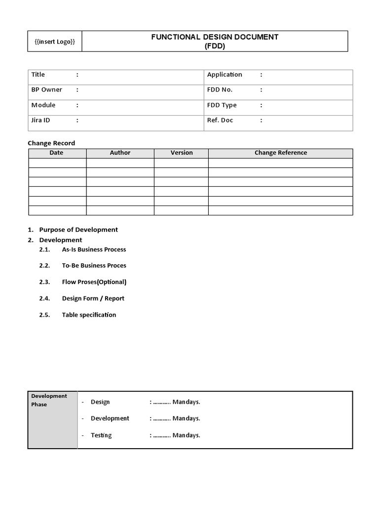 Functional Design Document Template | PDF