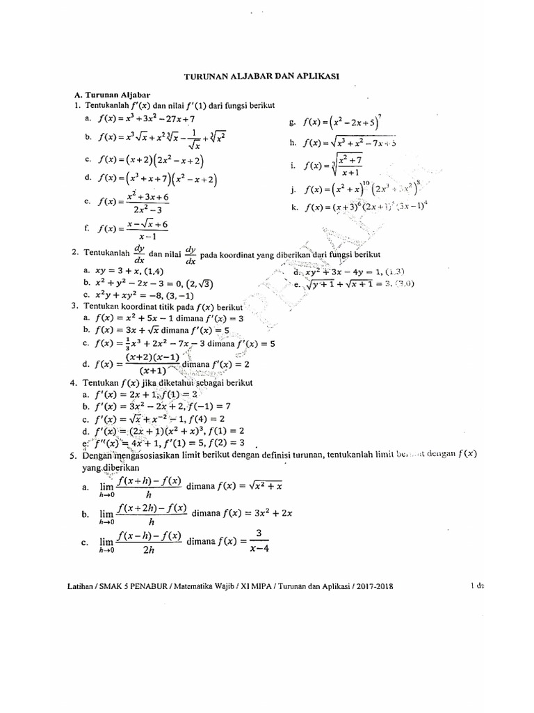 Soal Latihan Turunan Aljabar | PDF