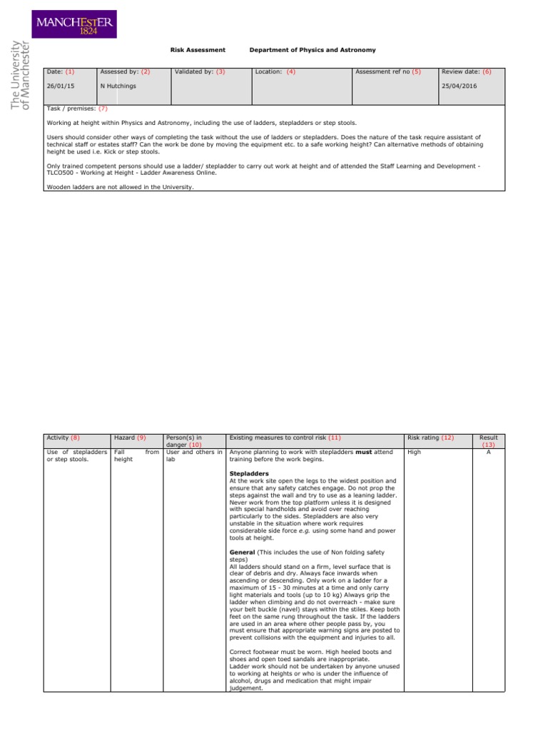Risk Assessment For Ladders & Stepladders | Download Free PDF | Ladder ...
