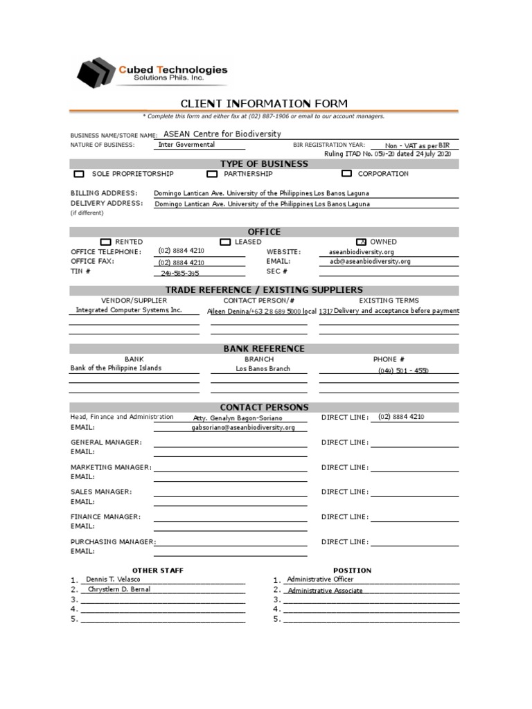 Cubed - Client Information Form | PDF | Business Economics | Economies