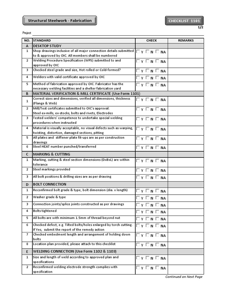 Checklist1101 - Structural Steelwork - Fabrication - Unlocked | PDF ...