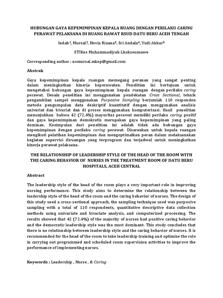 Gaya Kepemimpinan dan Perilaku Caring Perawat | PDF