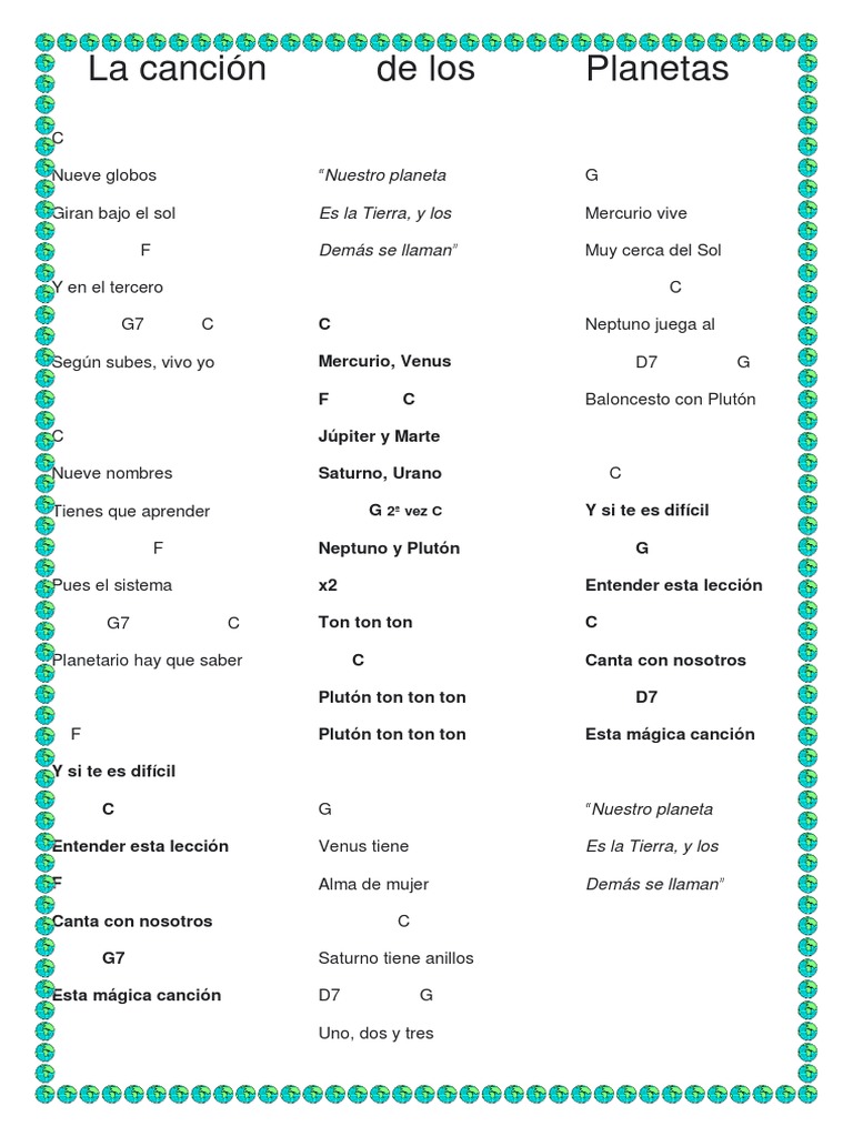 La Canción de Los Planetas Letra y Acordes | PDF | Planetas | Plutón