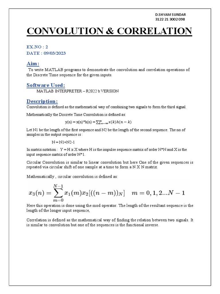 Convolution and Correlation | PDF | Convolution | Matrix (Mathematics)