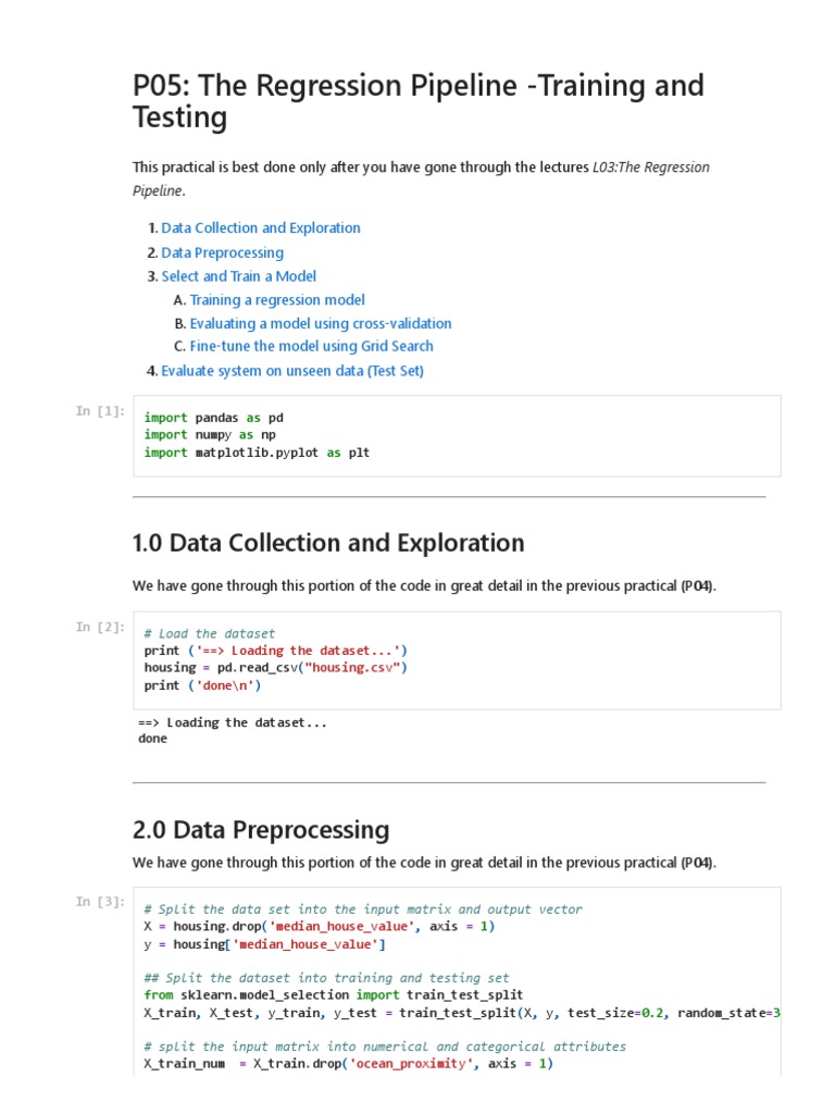 P05 The Regression Pipeline - Training and Testing Ans | PDF