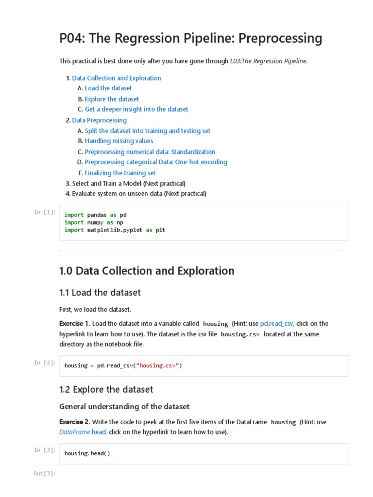 P04 The Regression Pipeline - Preprocessing Ans | PDF | Categorical ...