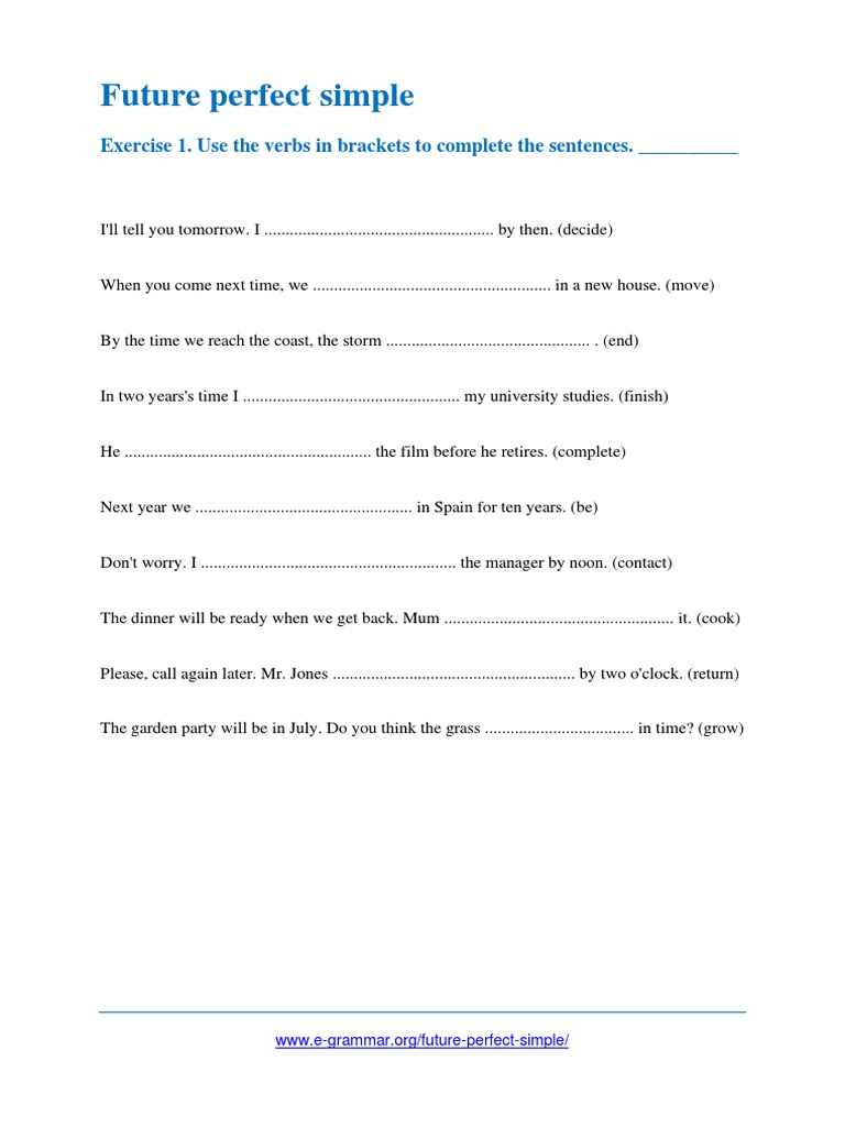 Future Perfect Simple Exercise 1 | PDF