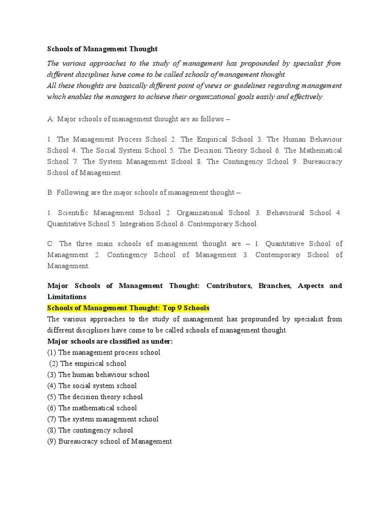 Schools of Management Thought | PDF | Operations Management | System
