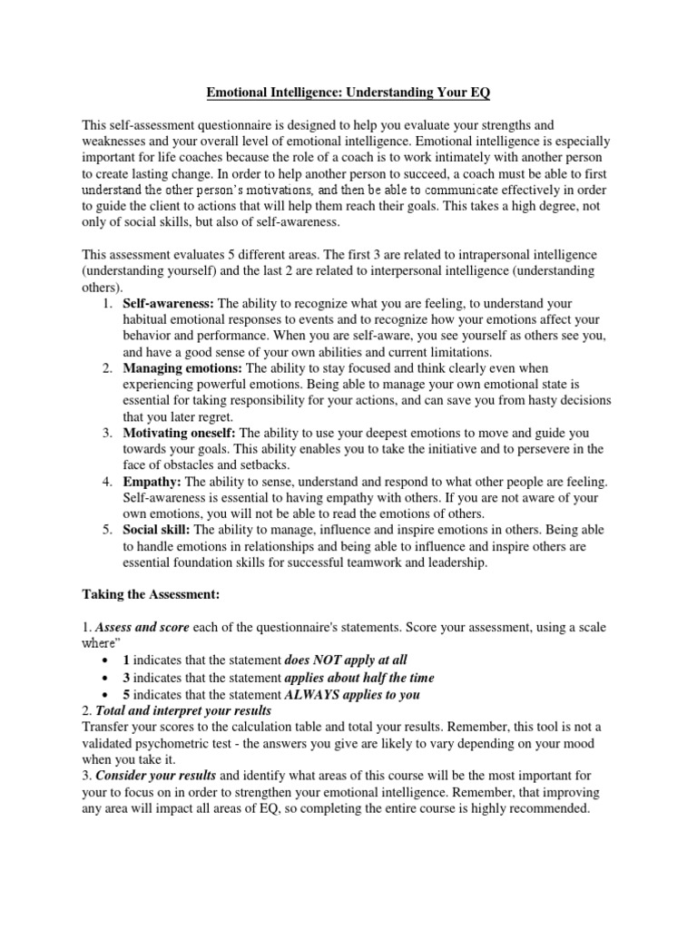 Assess Your Emotional Intelligence EQ | PDF | Emotional Intelligence ...