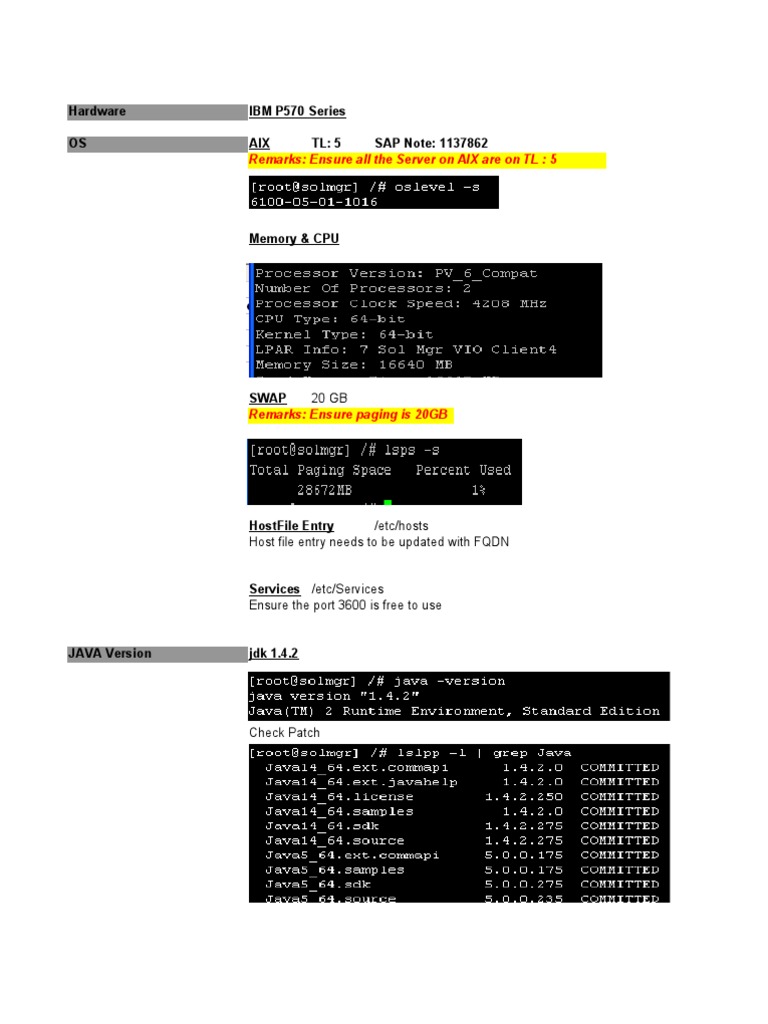 Hardware IBM P570 Series OS AIX TL: 5 SAP Note: 1137862: Remarks: Ensure All The Server On AIX ...