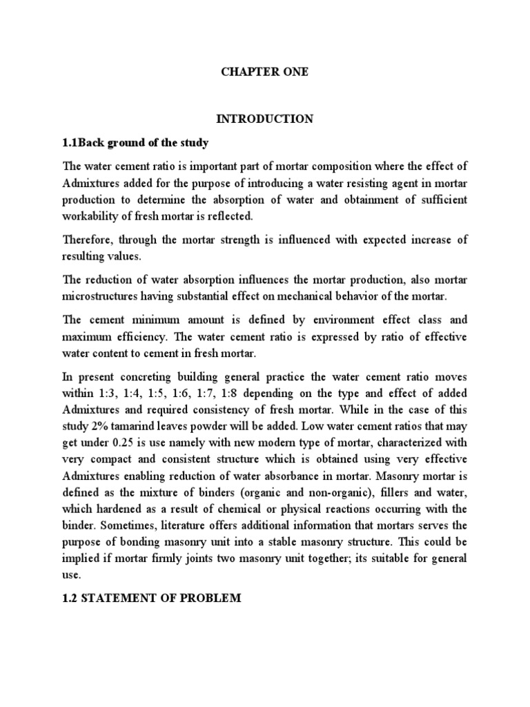 Chapter One 1.1back Ground of The Study | Download Free PDF | Concrete | Mortar (Masonry)