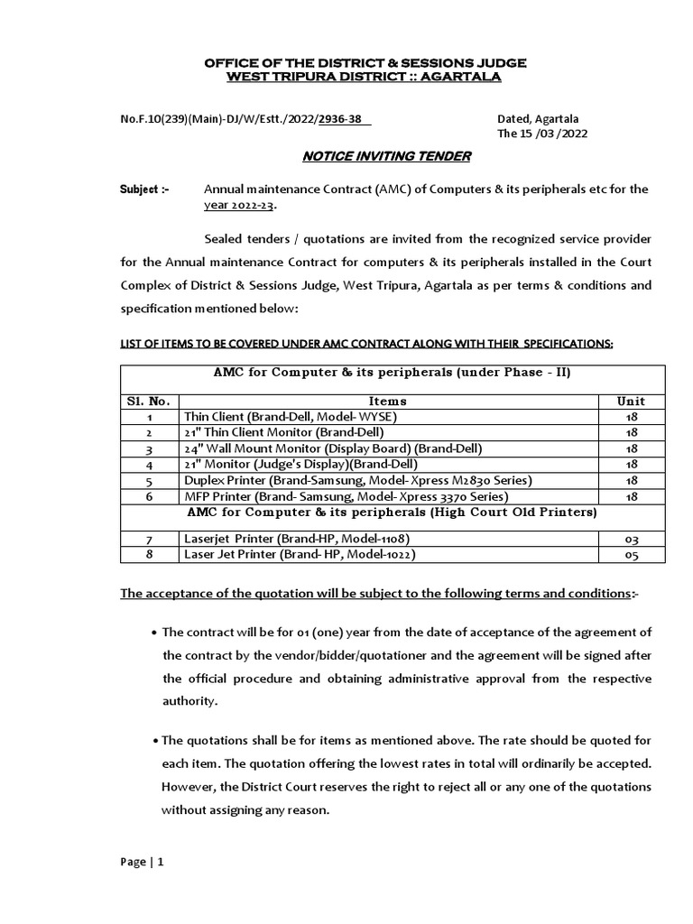 AMC of Computers & Its Peripherals - District Court | PDF | Printer ...