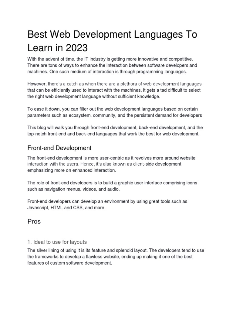 Best Web Development Languages To Learn in 2023 | PDF | World Wide Web ...