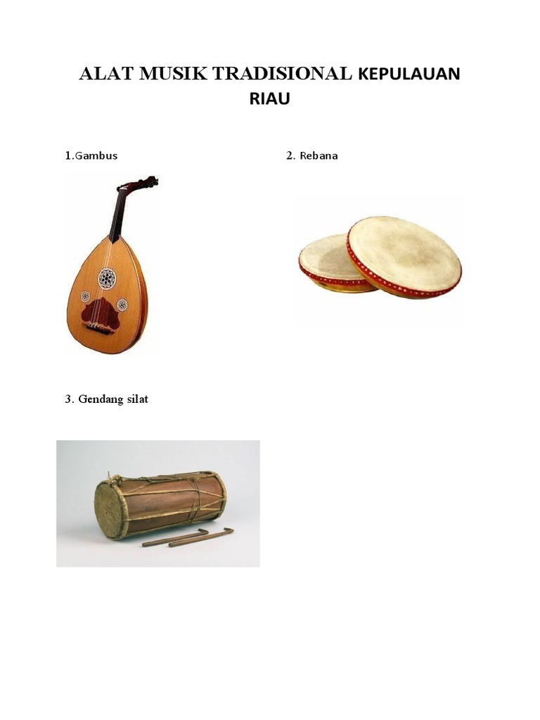 Alat Musik Tradisional Kepulauan Riau: 1.gambus 2. Rebana | PDF