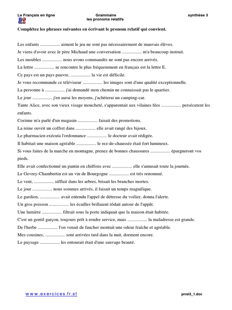 Pronoms Relatifs Exercices - 2 | PDF