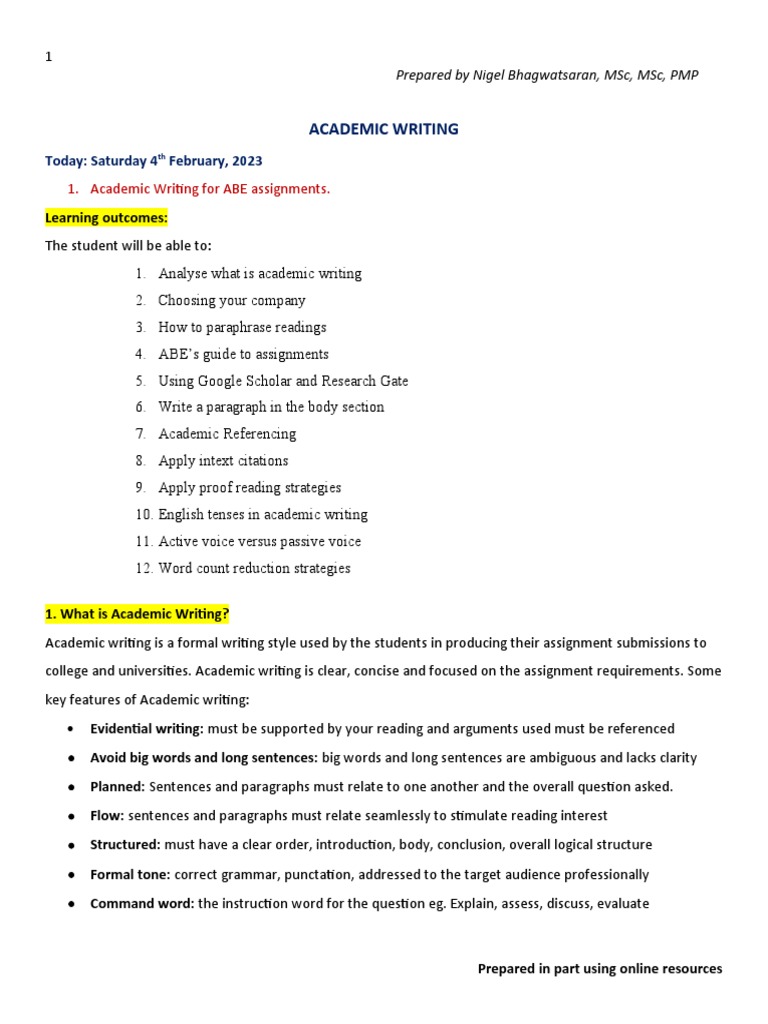 AcademicWritingTutorial ForABE | PDF | Citation | Verb