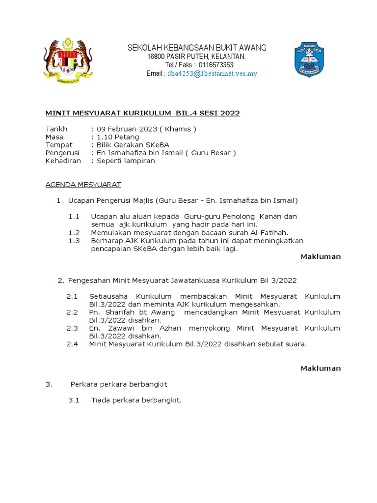 Minit Mesy Kurikulum Bil 4 2022 | PDF