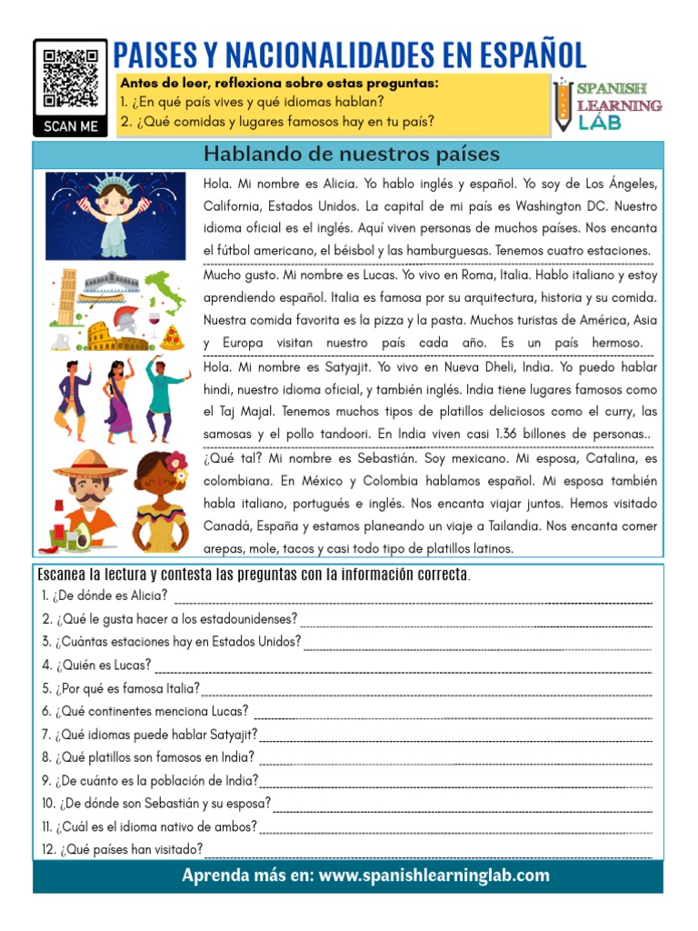 Paises Y Nacionalidades en Español: Hablando de Nuestros Países | PDF