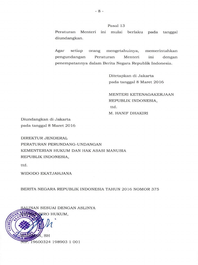 Permenaker 6 2016-8 | PDF