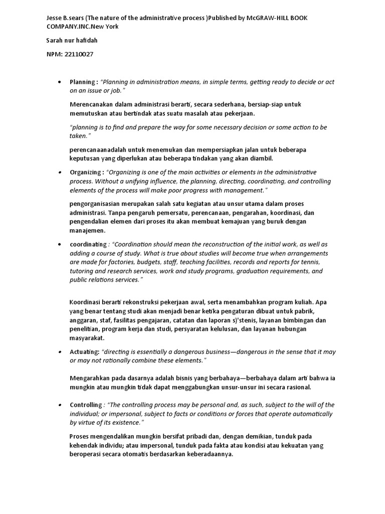 Dda (Pengertian Fungsi Adm Mnurut Jesse B) | PDF