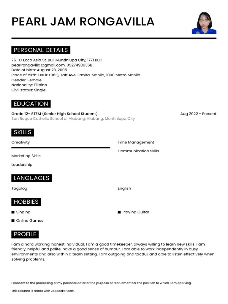 Pearl Jam Rongavilla: Personal Details | PDF