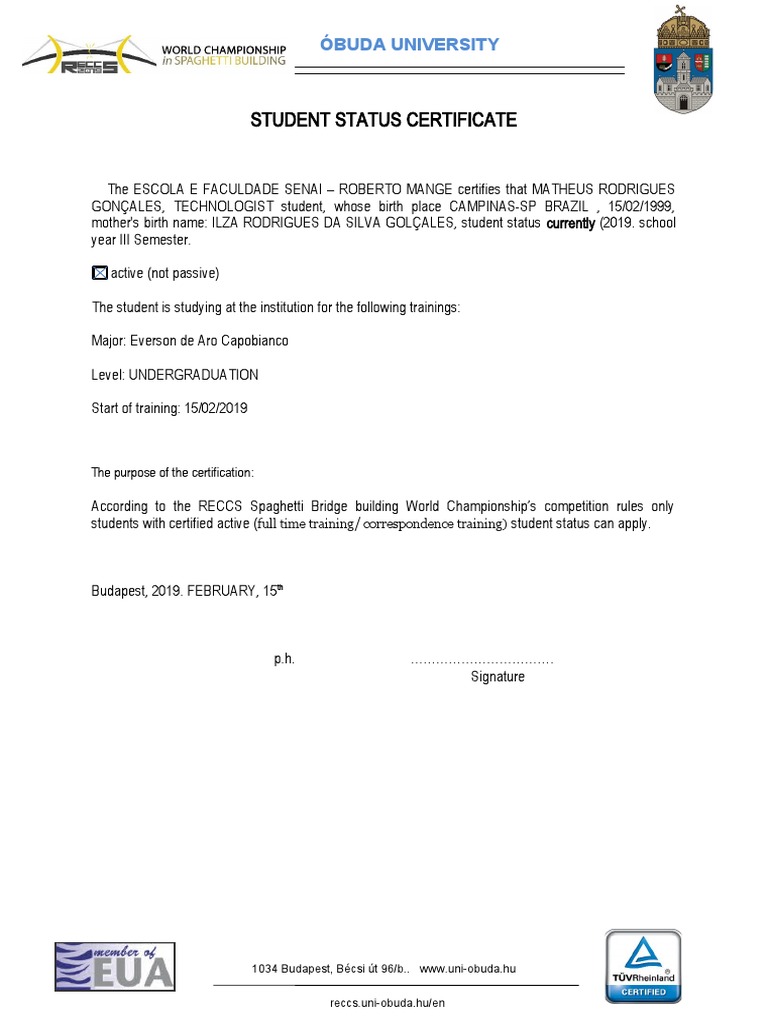 Student Status Certificate V2 MM Stronger | PDF