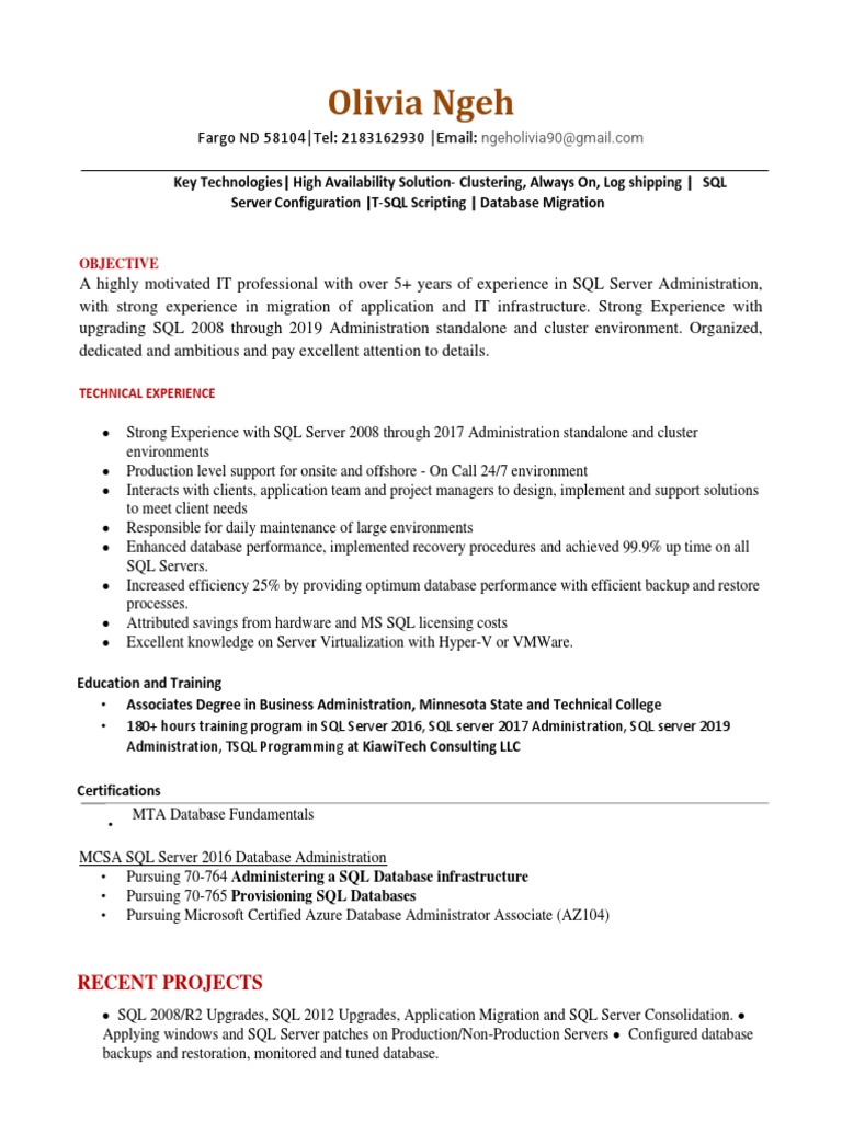 Resume Olivia Ngeh | PDF | Databases | Microsoft Sql Server