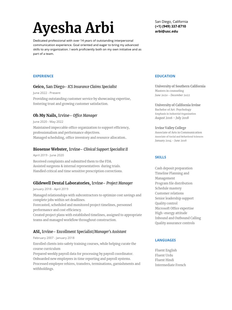 Resume Ayesha Arbi | PDF | Payroll | Psychology