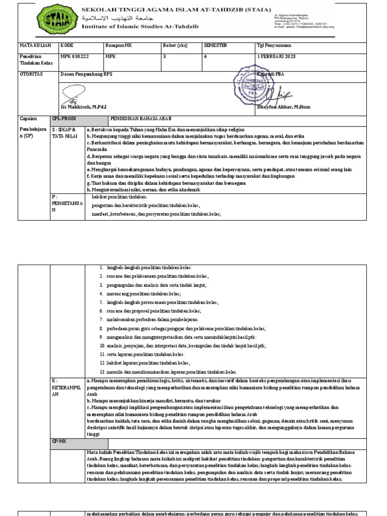 RPS Penelitian Tindakan Kelas | PDF