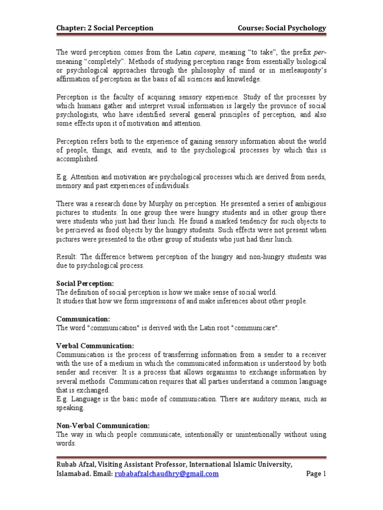 Social Perception | PDF | Communication | Perception