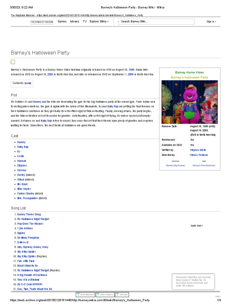Barney's Halloween Party - Barney Wiki - Wikia | PDF