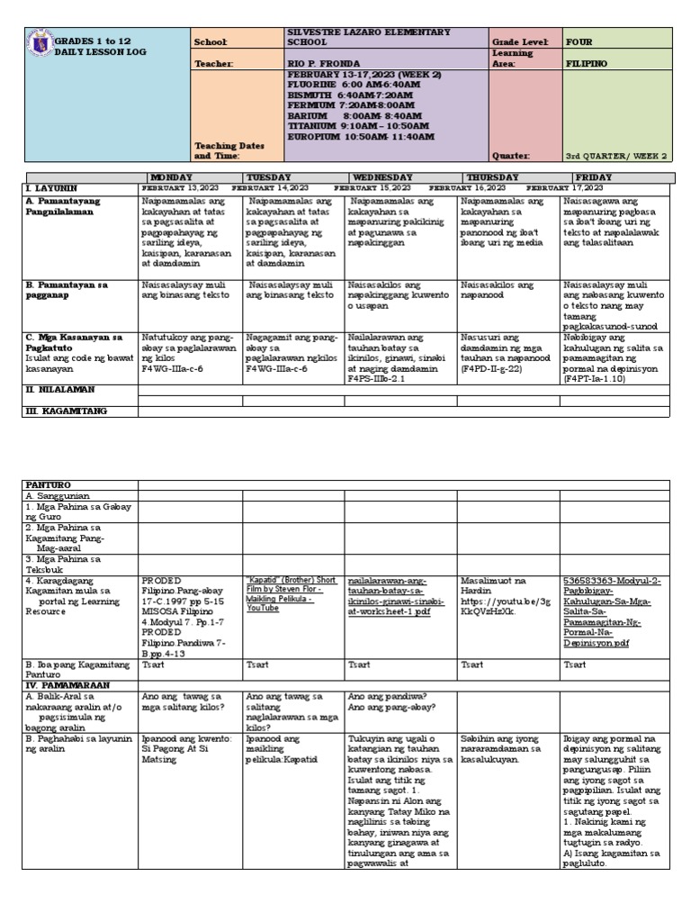 DLL - Filipino 4 - Q3 - W2 | PDF