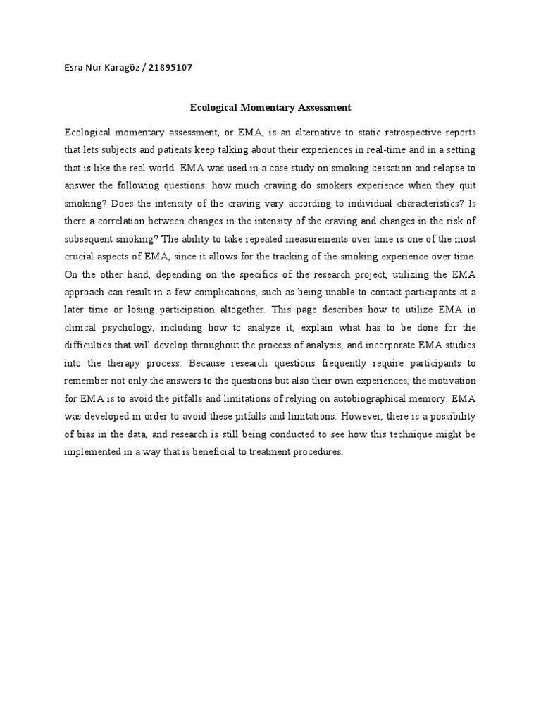 Ecological Momentary Assessment | PDF | Wellness