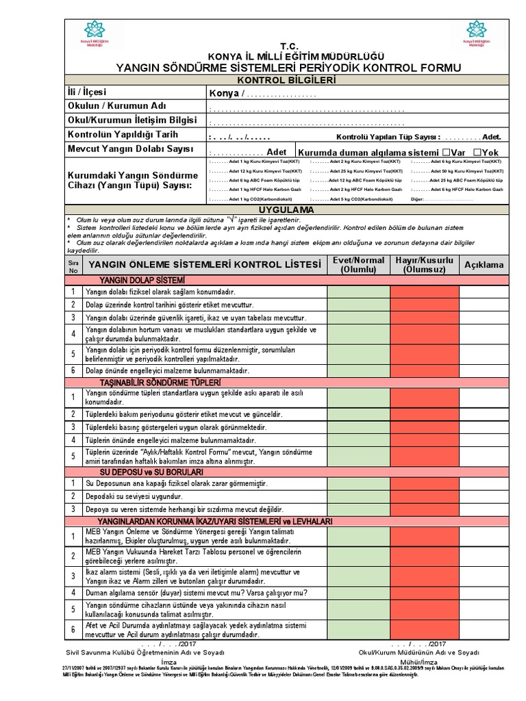 Yangin Syndyrme Systemlery Peryyodyk Kontrol Formu | PDF