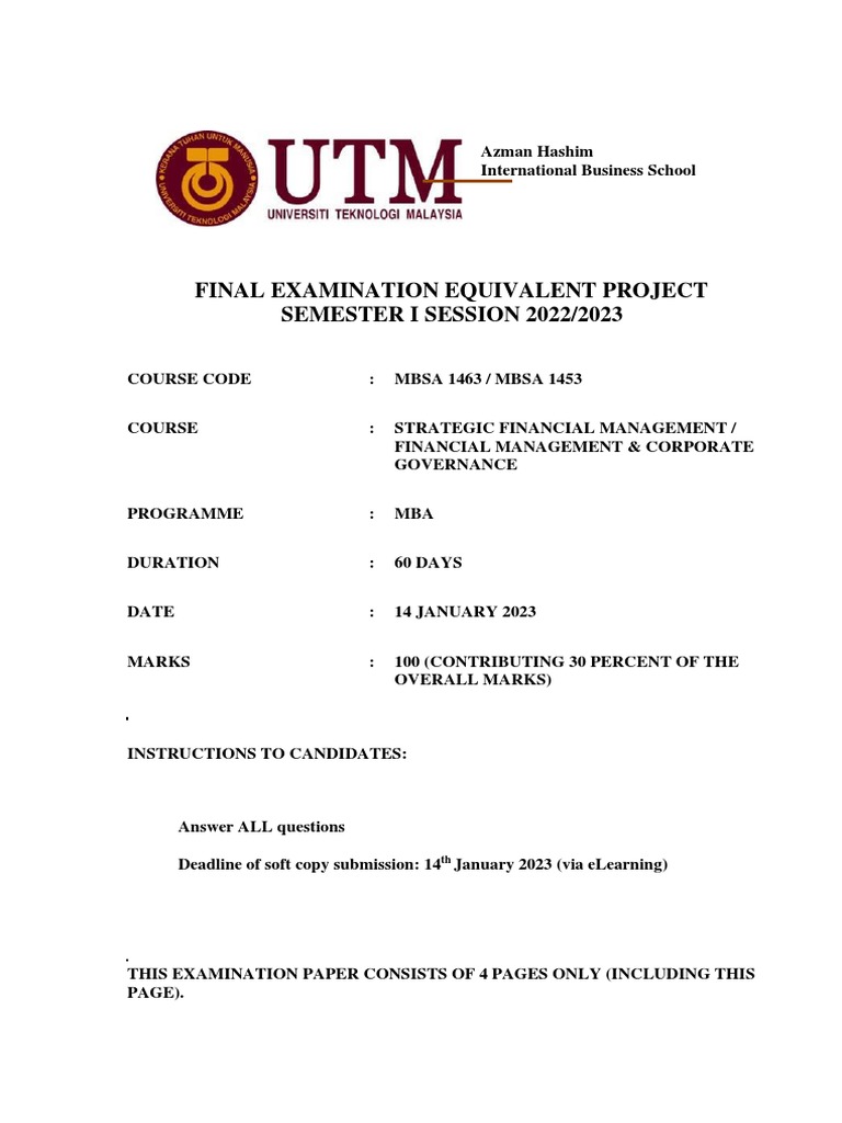 Final Examination Equivalent Project SEM1 20222023 | PDF | Thesis ...