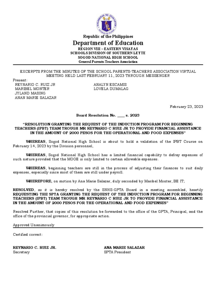 Board Resolution 00 - For Financial Assistance IPBT | PDF | Government