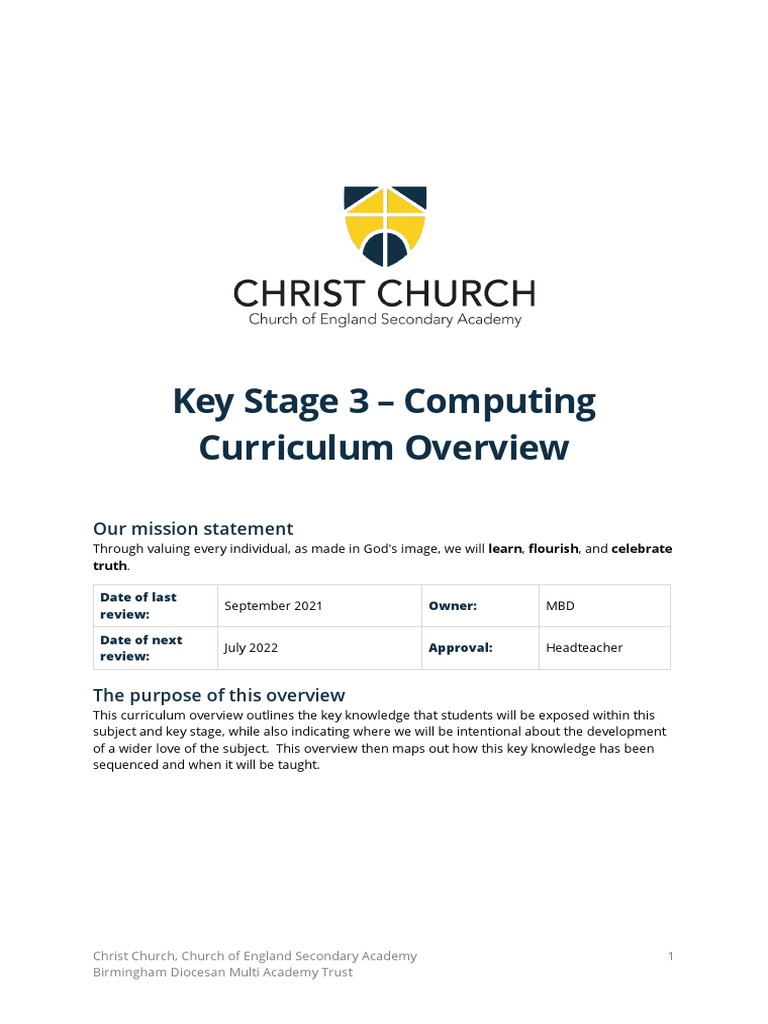 CCSA KS3 Computing Curriculum Overview | PDF | Curriculum | Computer Programming
