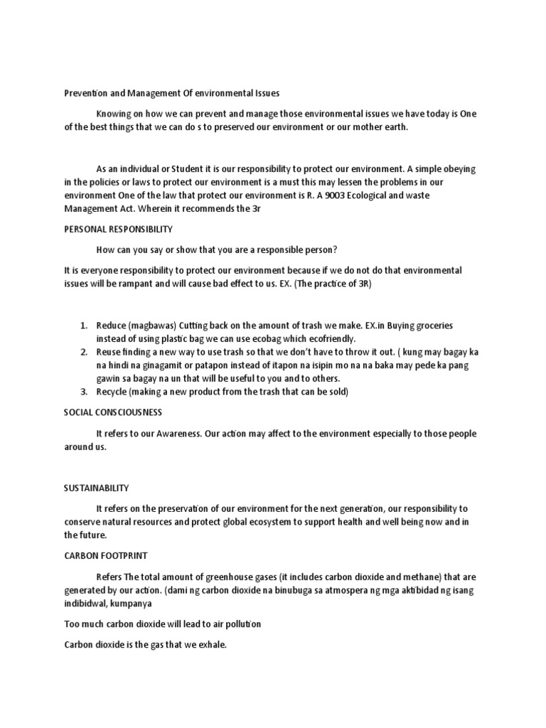 Prevention and Management of Environmental Issues | PDF | Natural ...