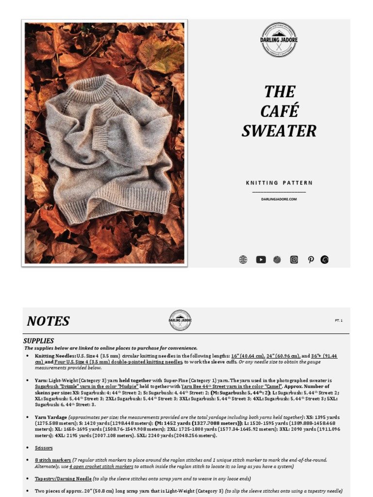 THE Café Sweater: Knitting Pattern | PDF | Knitting | Knitting Needle