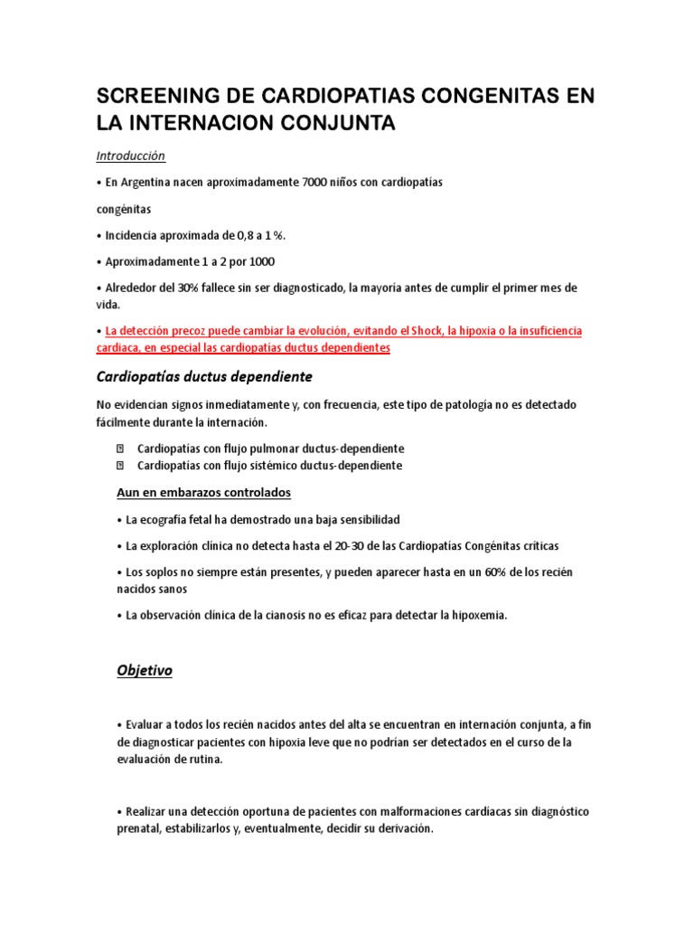 Screening de Cardiopatias Congenitas en La Internacion Conjunta | PDF ...