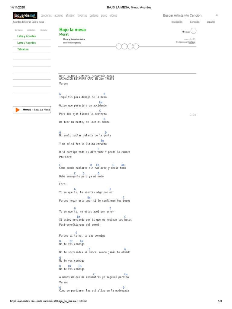 BAJO LA MESA, Morat - Acordes | PDF