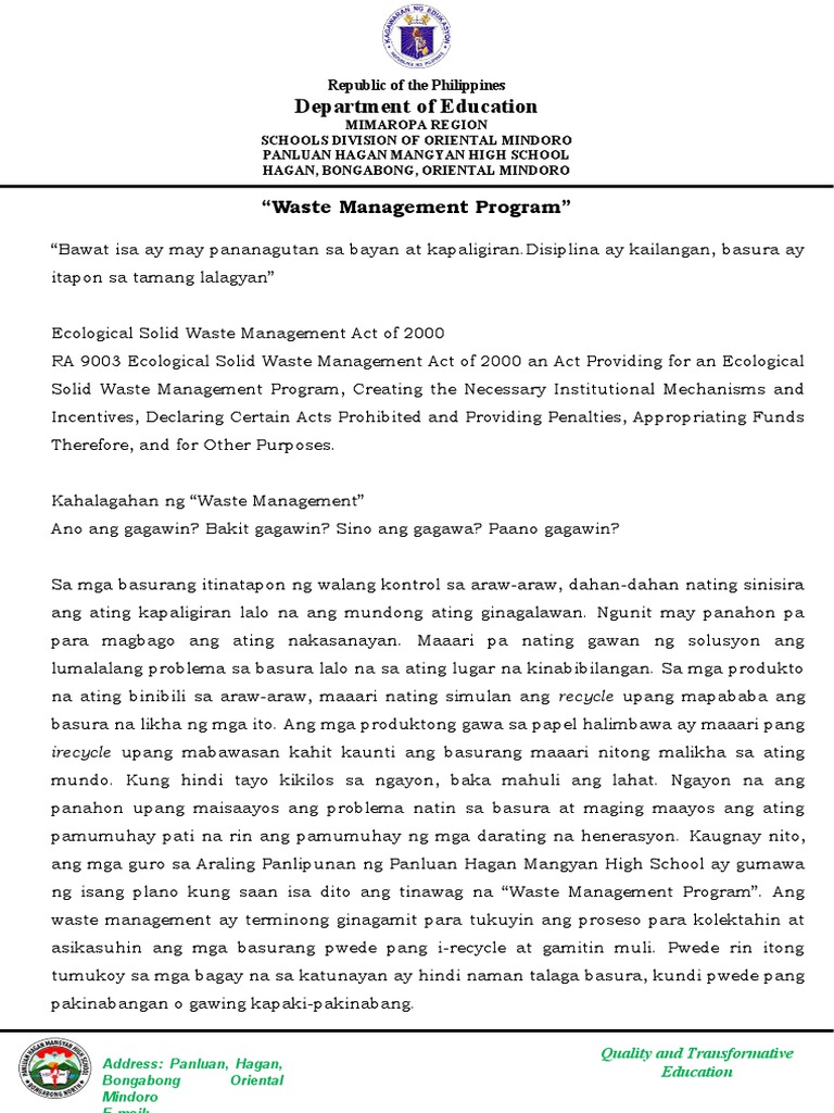 Waste Management Program | PDF