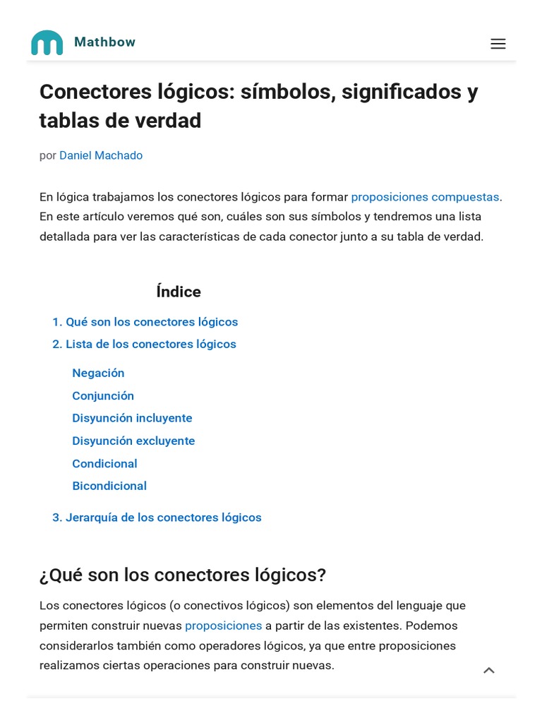 Conectores Lógicos: Símbolos, Signi Cados y Tablas de Verdad | PDF | Si ...
