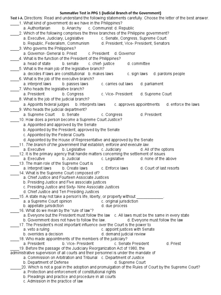 Summative Test in PPG 1 Q2.1 | PDF | Judiciaries | American Government