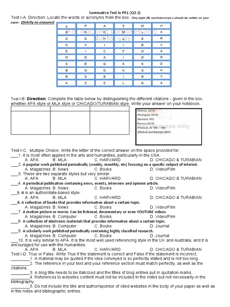 Summative Test in PR1 (Q2.2) | PDF | Citation | Communication