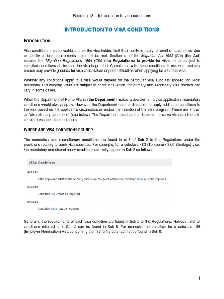Reading 13 - Introduction To Visa Conditions | Download Free PDF | Travel Visa | Justice